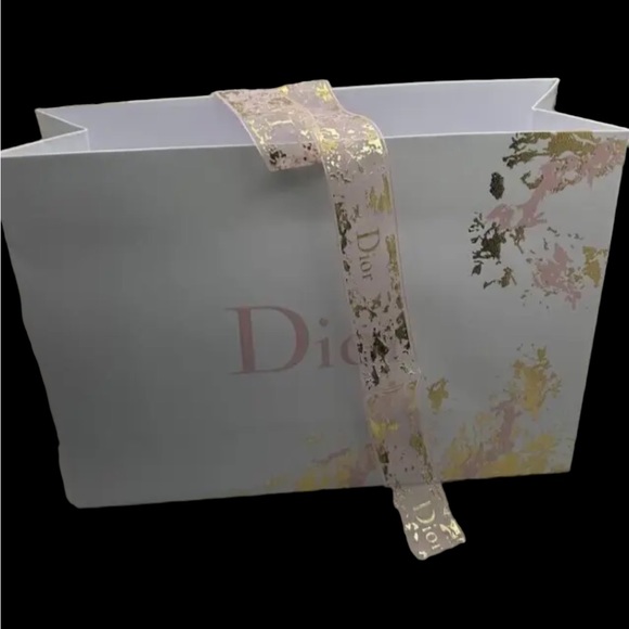 Dior | Party Supplies | Dior Paper Gift Bag White Gold Pink Logo Ribbon ...